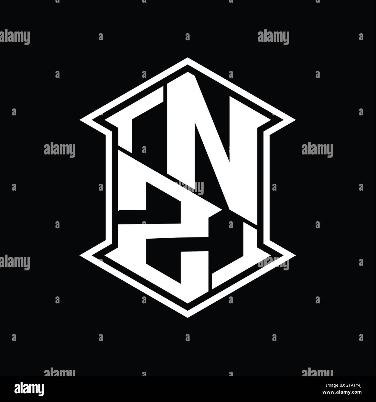 NZ Letter Logo monogram hexagon shield shape up and down with sharp ...
