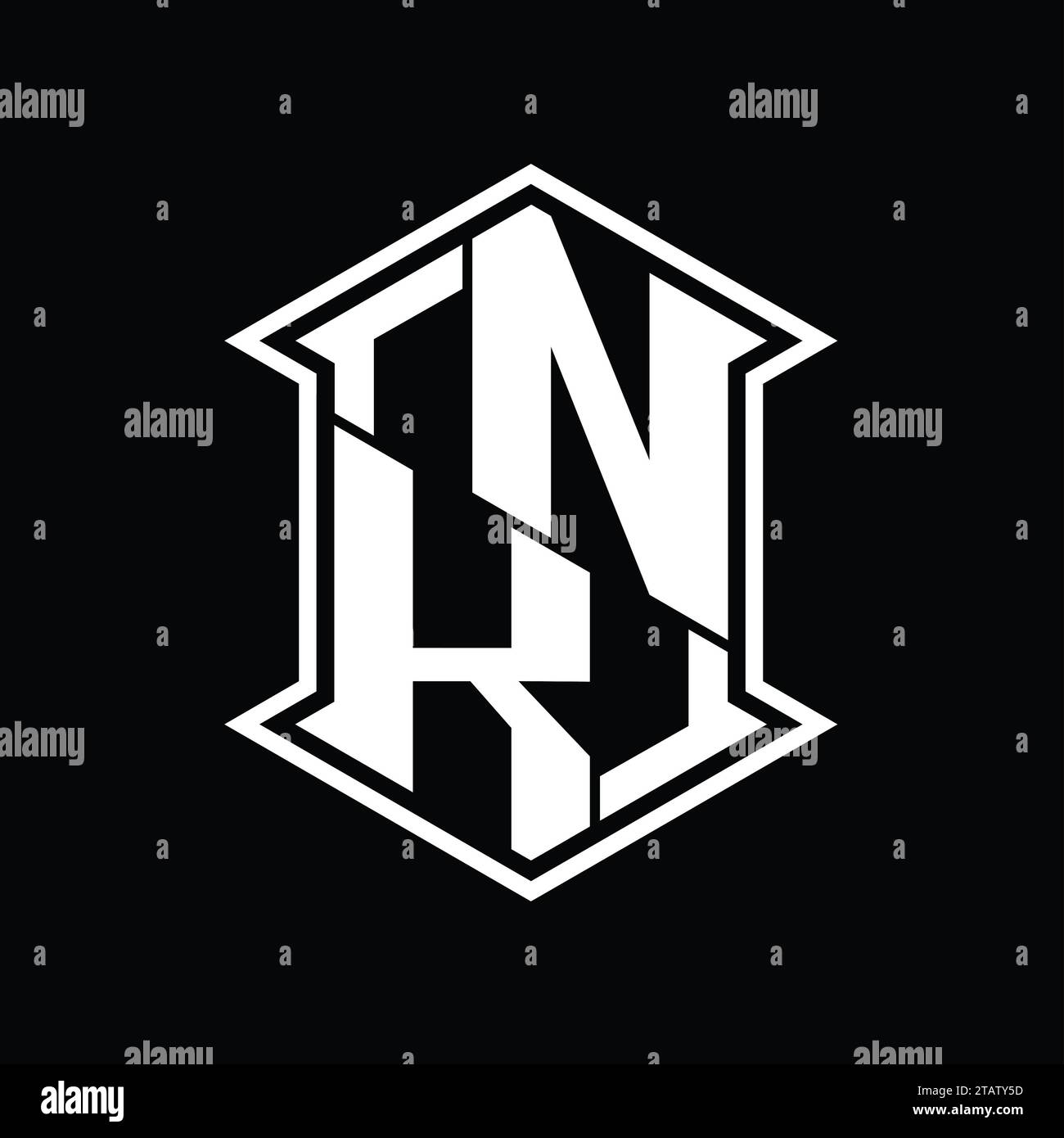 NK Letter Logo monogram hexagon shield shape up and down with sharp ...