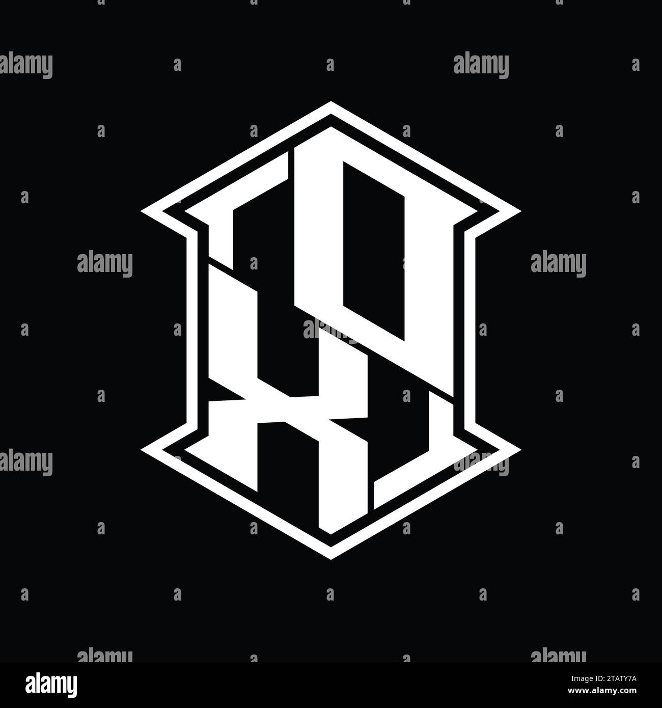 OX Letter Logo monogram hexagon shield shape up and down with sharp ...