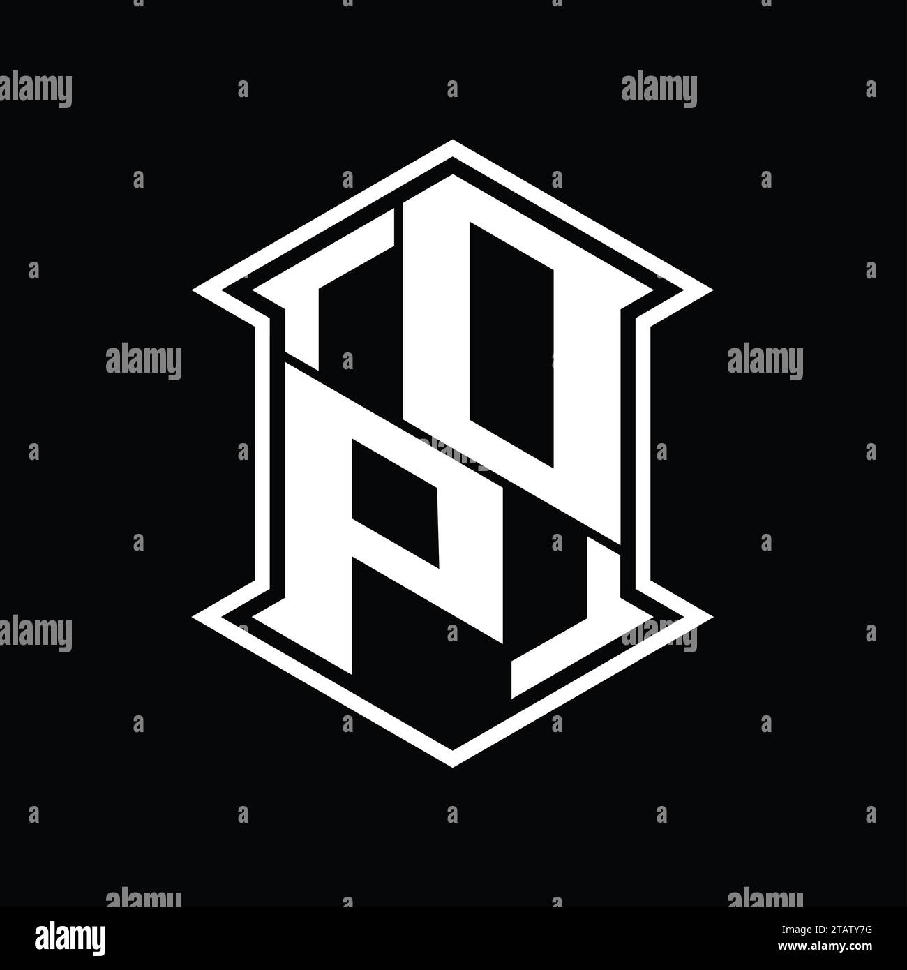 OP Letter Logo monogram hexagon shield shape up and down with sharp ...