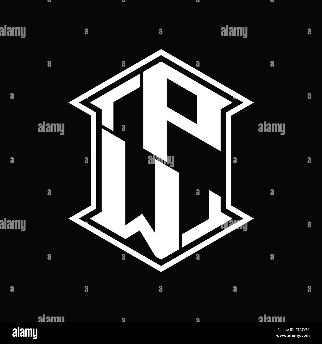 PW Letter Logo monogram hexagon shield shape up and down with sharp ...