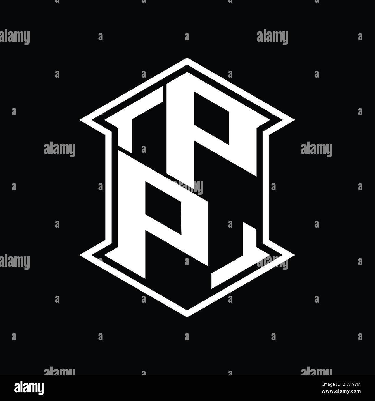 PP Letter Logo monogram hexagon shield shape up and down with sharp ...