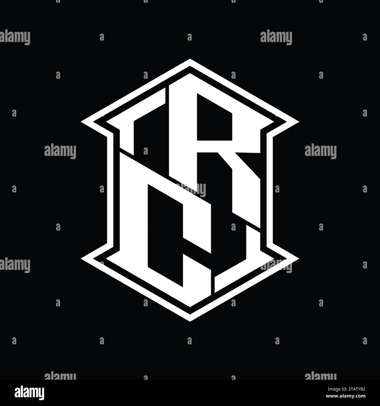 RC Letter Logo monogram hexagon shield shape up and down with sharp ...