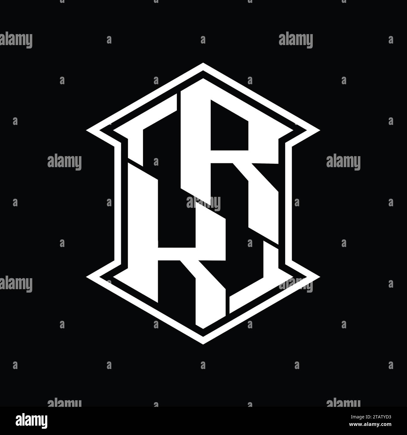 RK Letter Logo monogram hexagon shield shape up and down with sharp ...