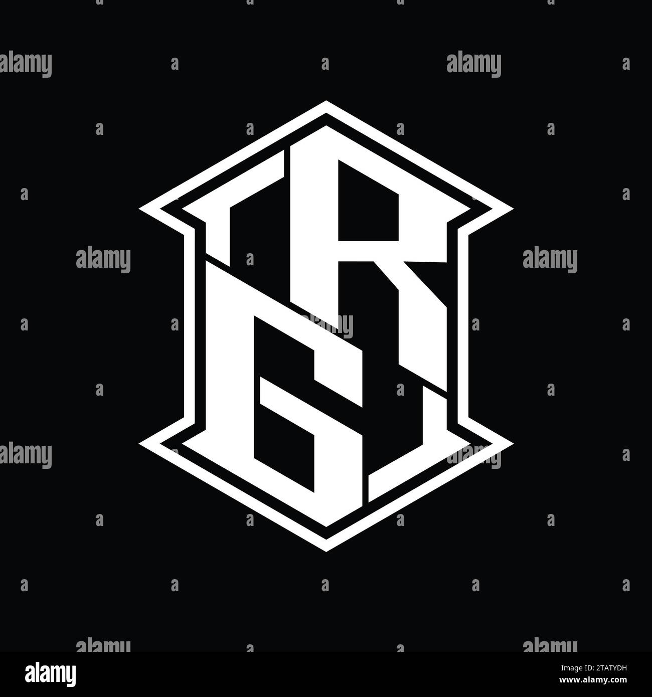 RG Letter Logo monogram hexagon shield shape up and down with sharp ...