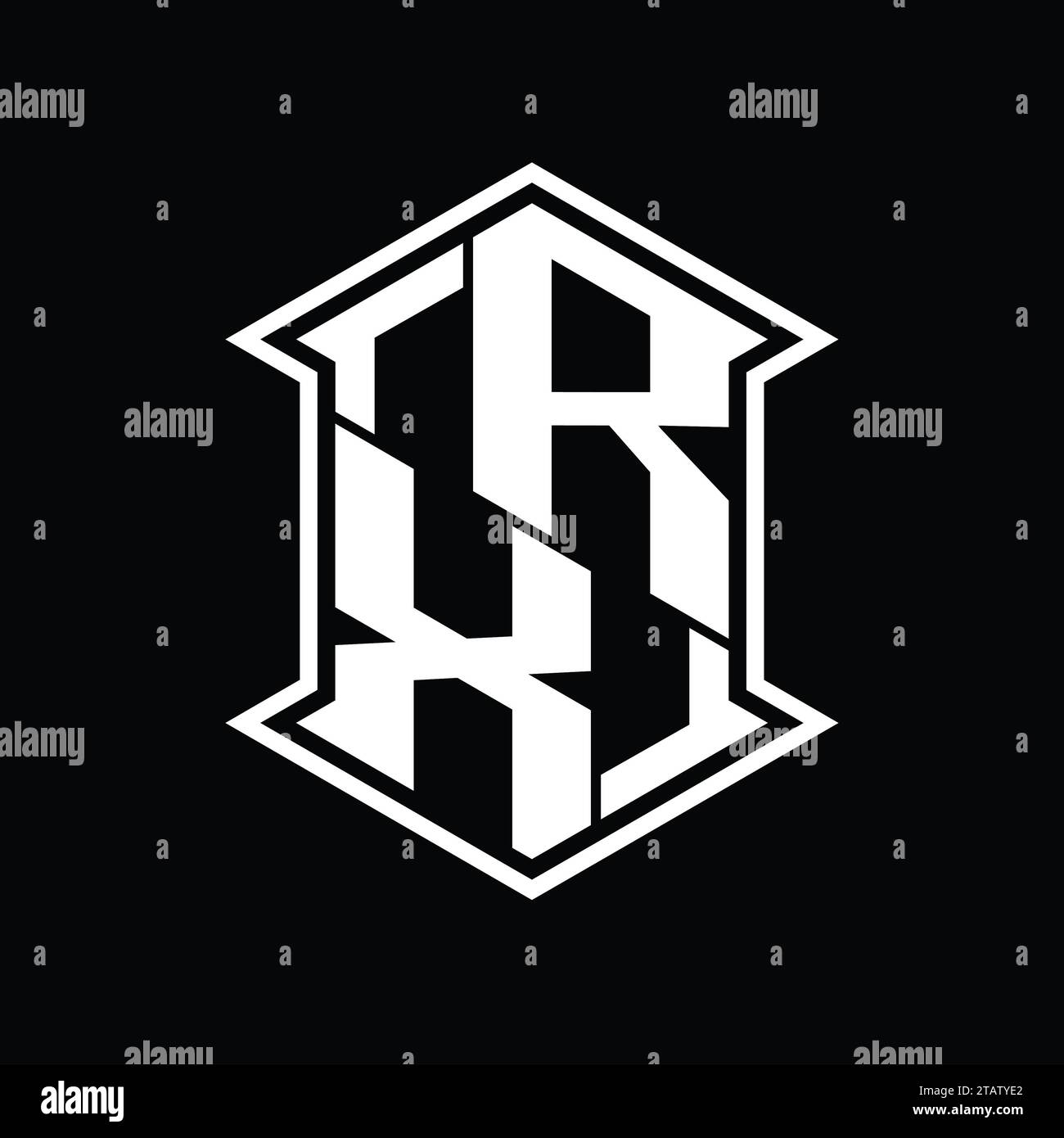 RX Letter Logo monogram hexagon shield shape up and down with sharp ...