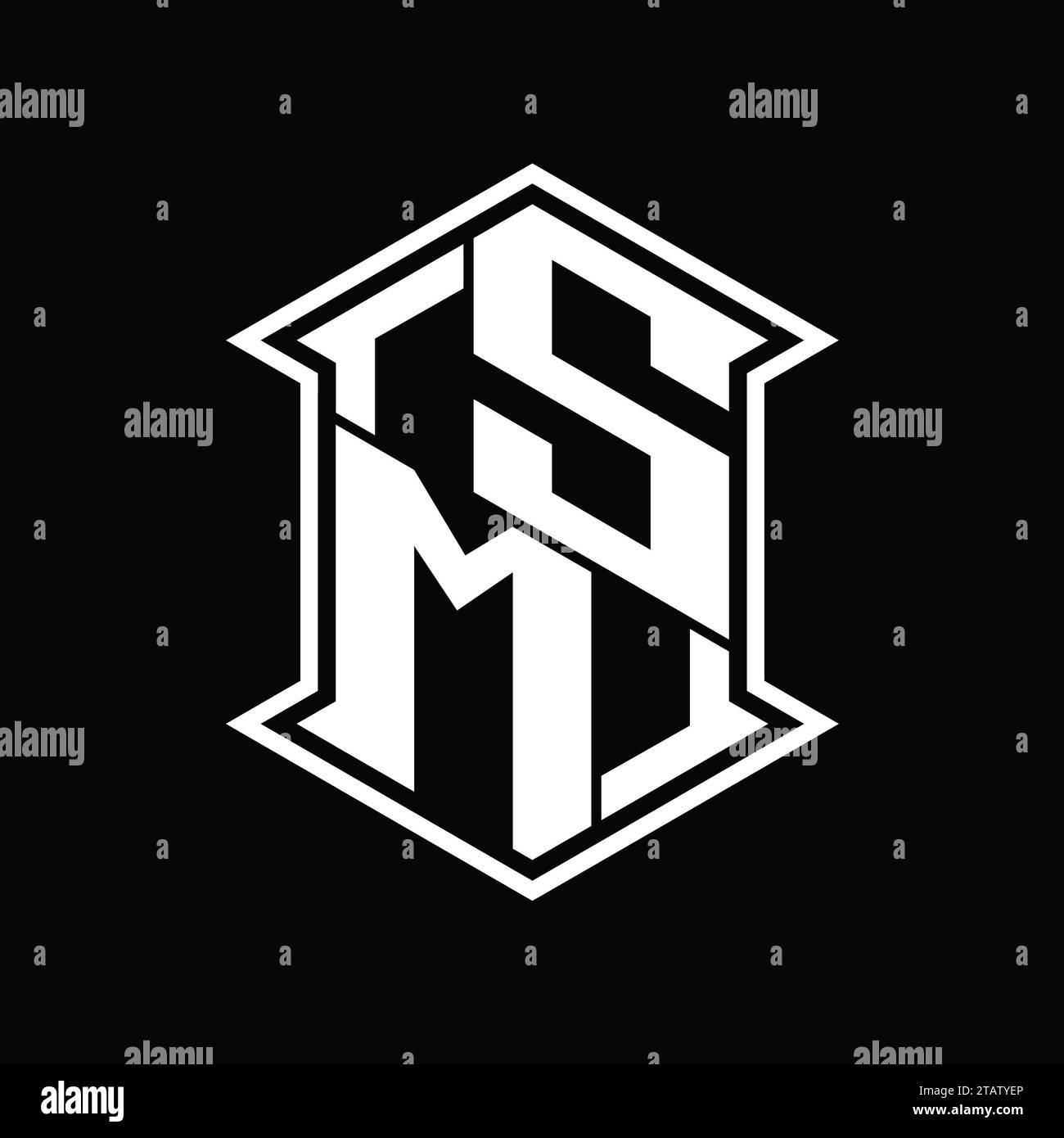 SM Letter Logo monogram hexagon shield shape up and down with sharp ...