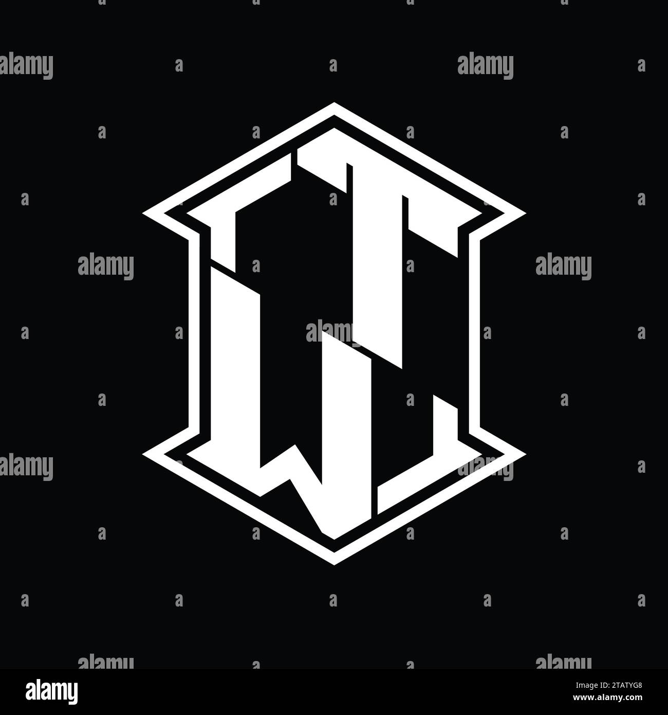 TW Letter Logo monogram hexagon shield shape up and down with sharp ...