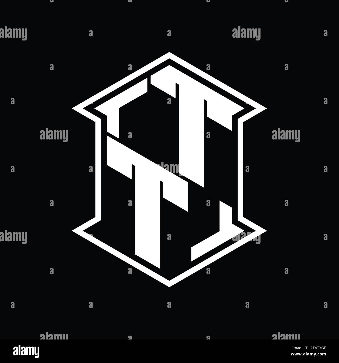 TT Letter Logo monogram hexagon shield shape up and down with sharp ...