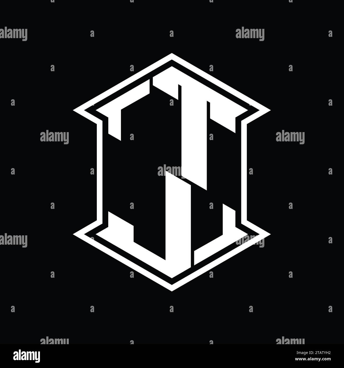 TJ Letter Logo monogram hexagon shield shape up and down with sharp corner isolated style design ...