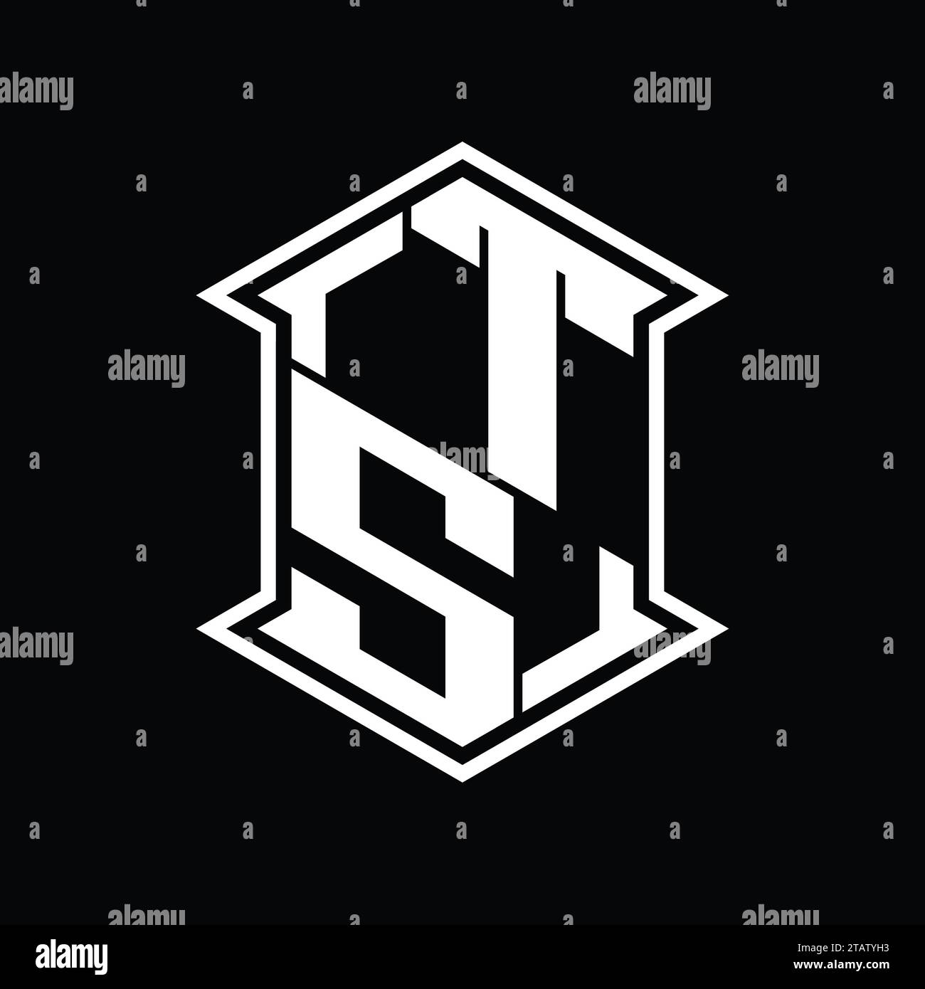 TS Letter Logo monogram hexagon shield shape up and down with sharp corner isolated style design ...