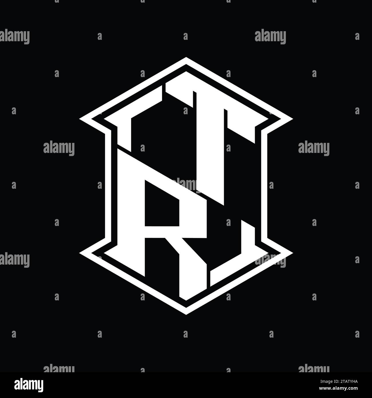 TR Letter Logo monogram hexagon shield shape up and down with sharp corner isolated style design ...