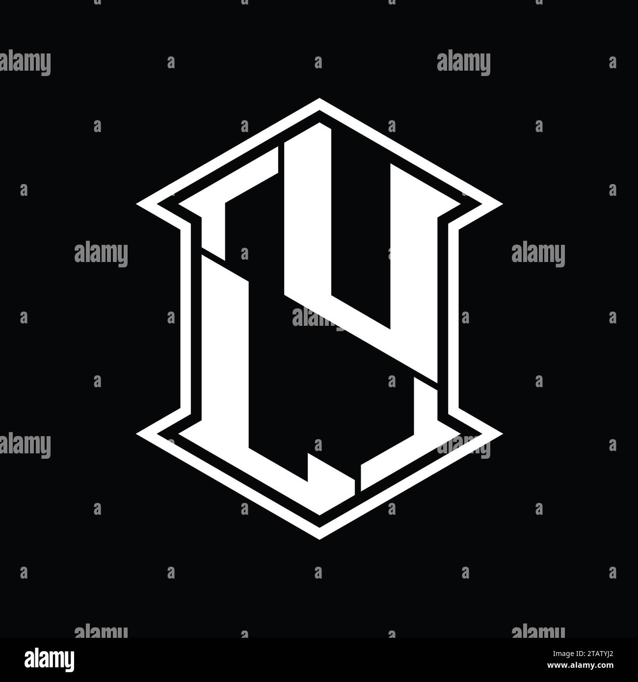 UL Letter Logo monogram hexagon shield shape up and down with sharp ...