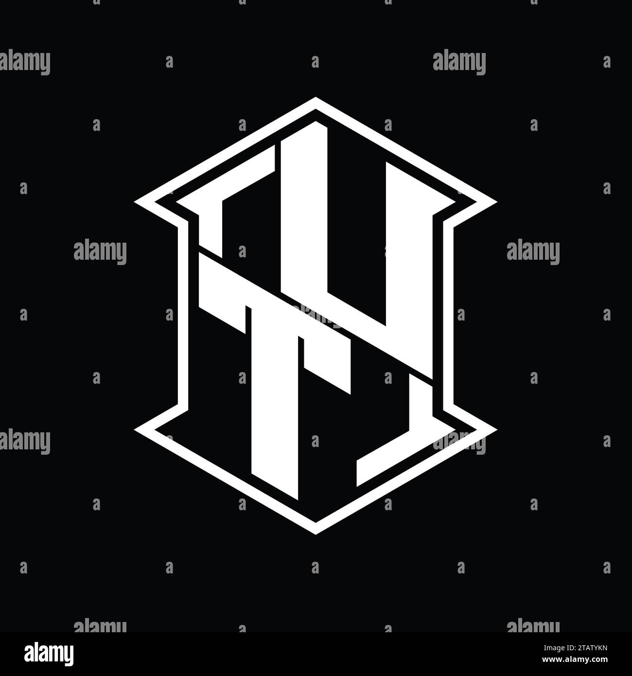 UT Letter Logo monogram hexagon shield shape up and down with sharp ...
