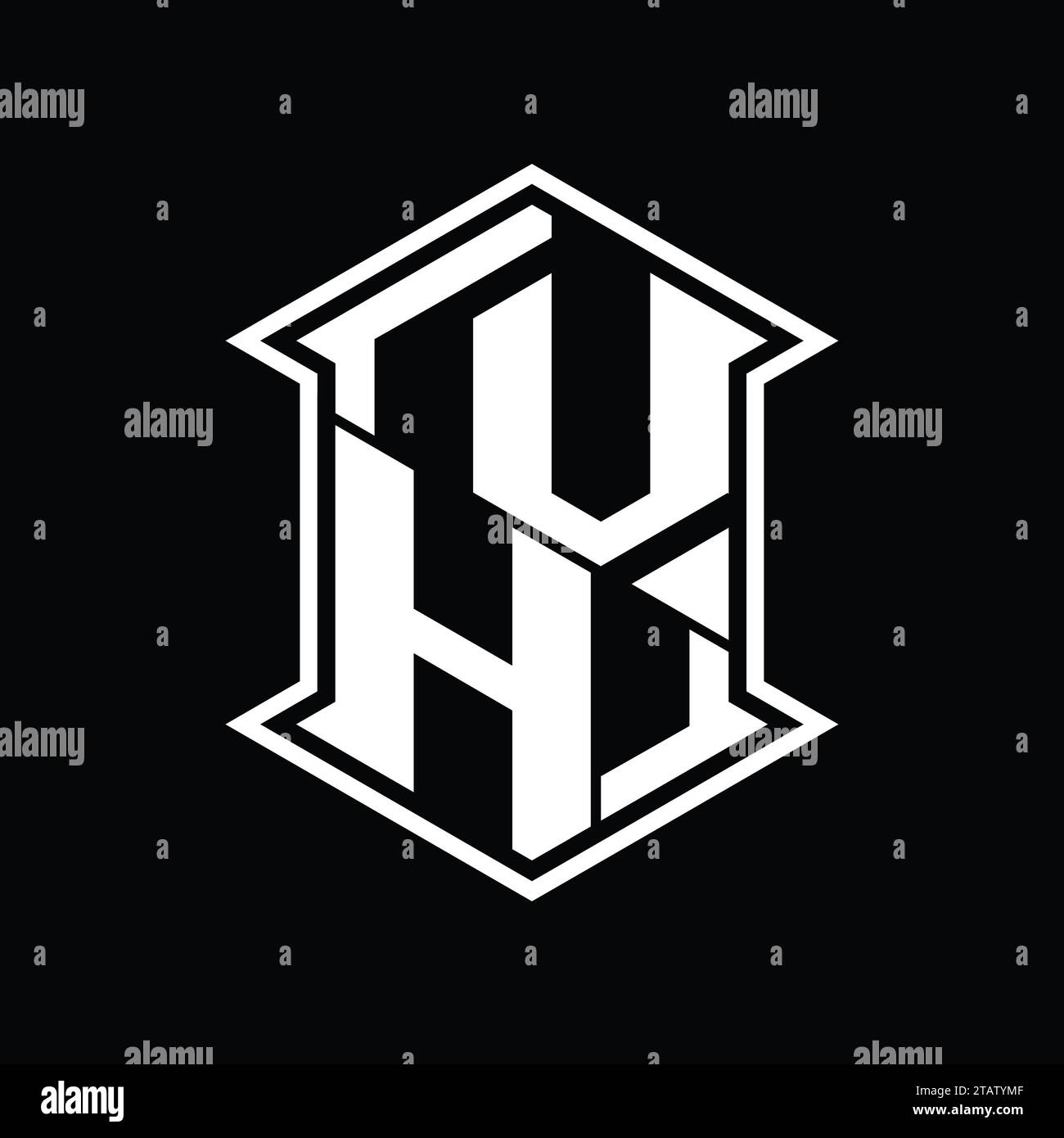 VH Letter Logo monogram hexagon shield shape up and down with sharp ...