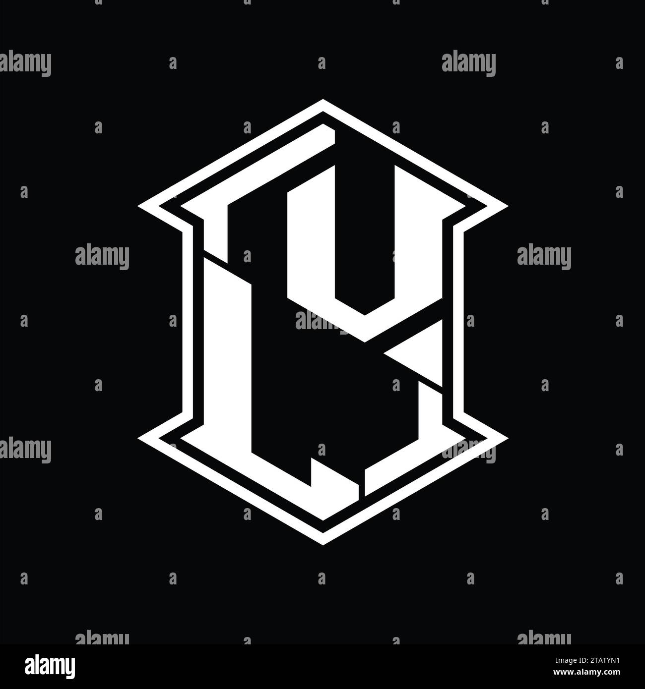 VL Letter Logo monogram hexagon shield shape up and down with sharp corner isolated style design ...