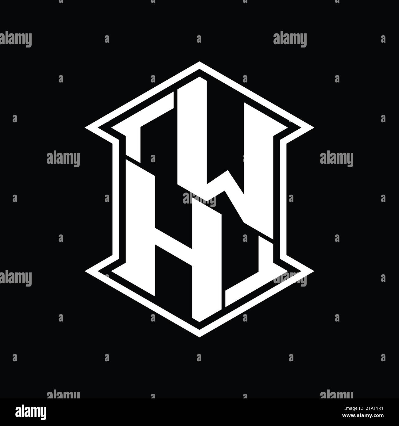 WH Letter Logo monogram hexagon shield shape up and down with sharp ...