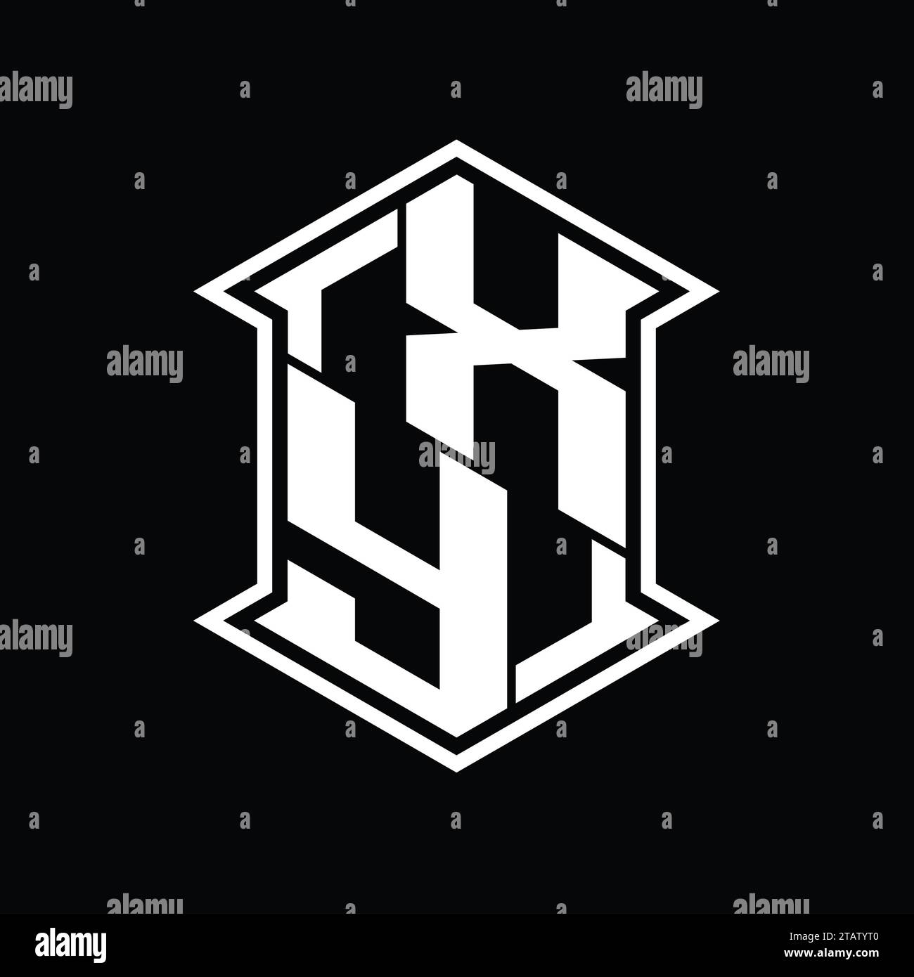 XY Letter Logo monogram hexagon shield shape up and down with sharp corner isolated style design ...