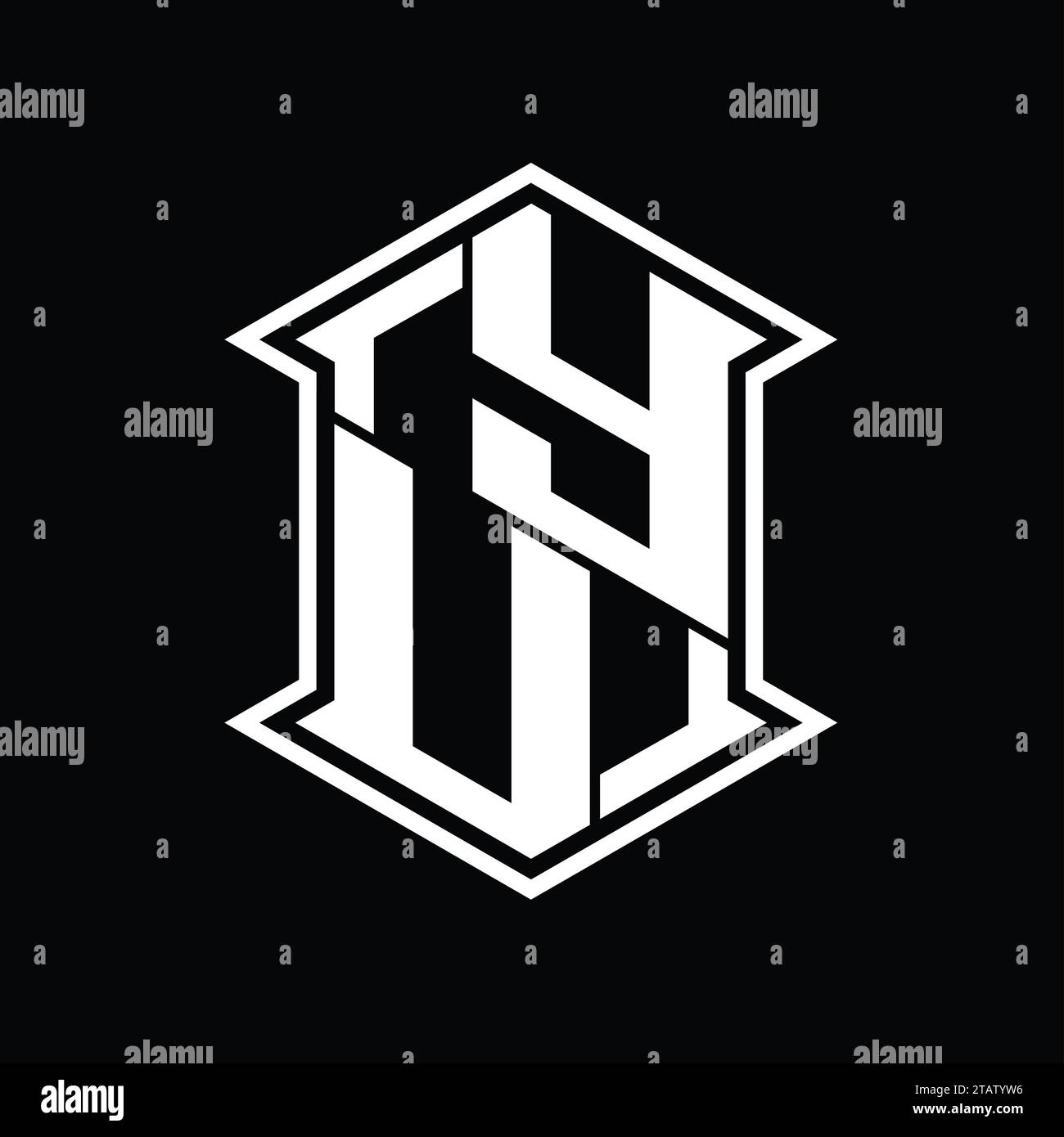 YU Letter Logo monogram hexagon shield shape up and down with sharp ...