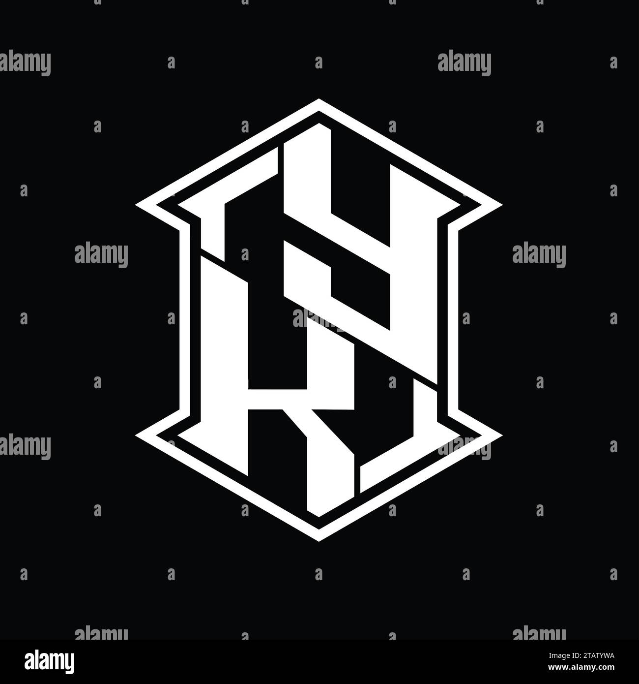 YK Letter Logo monogram hexagon shield shape up and down with sharp ...