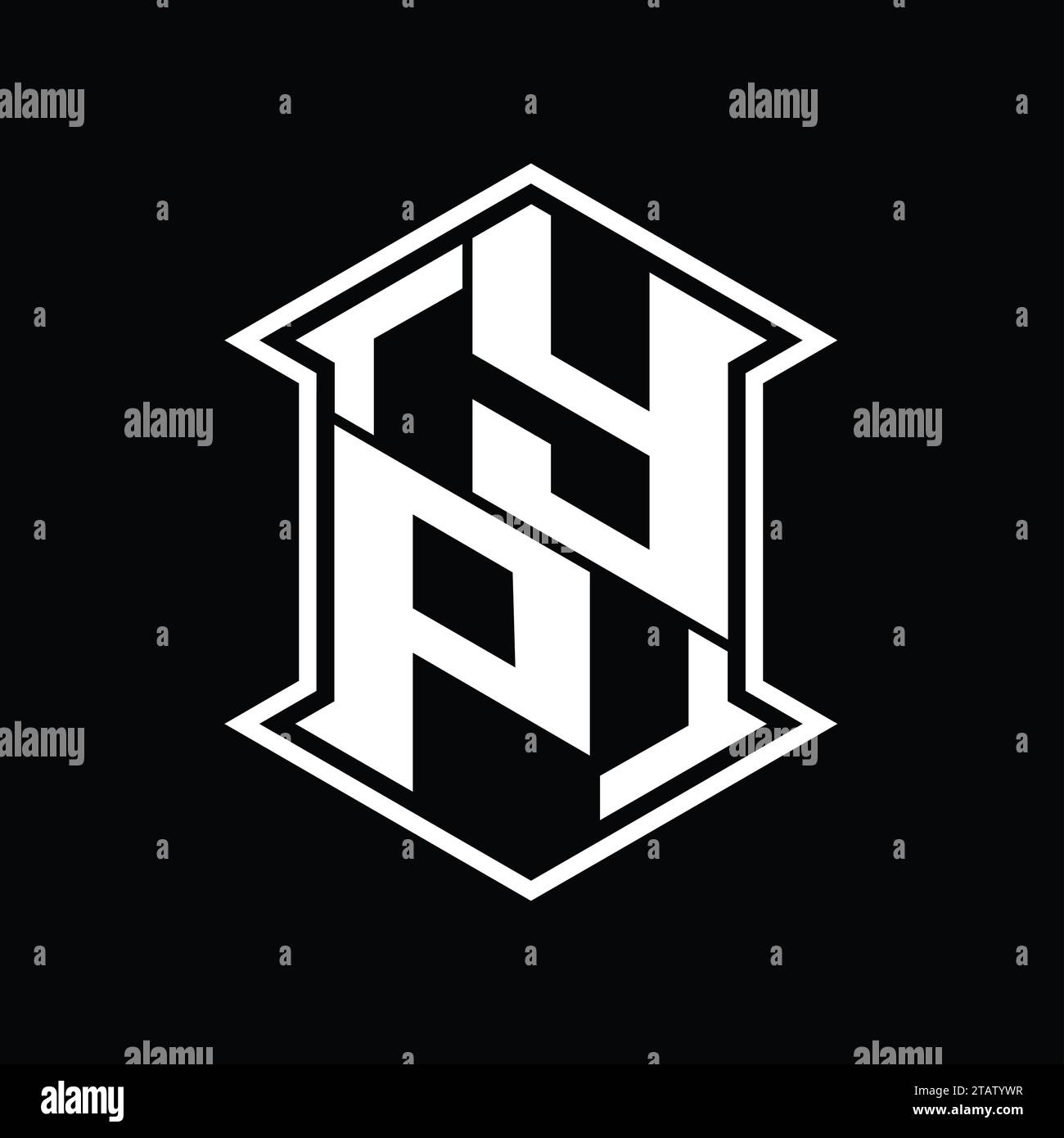 YP Letter Logo monogram hexagon shield shape up and down with sharp corner isolated style design ...