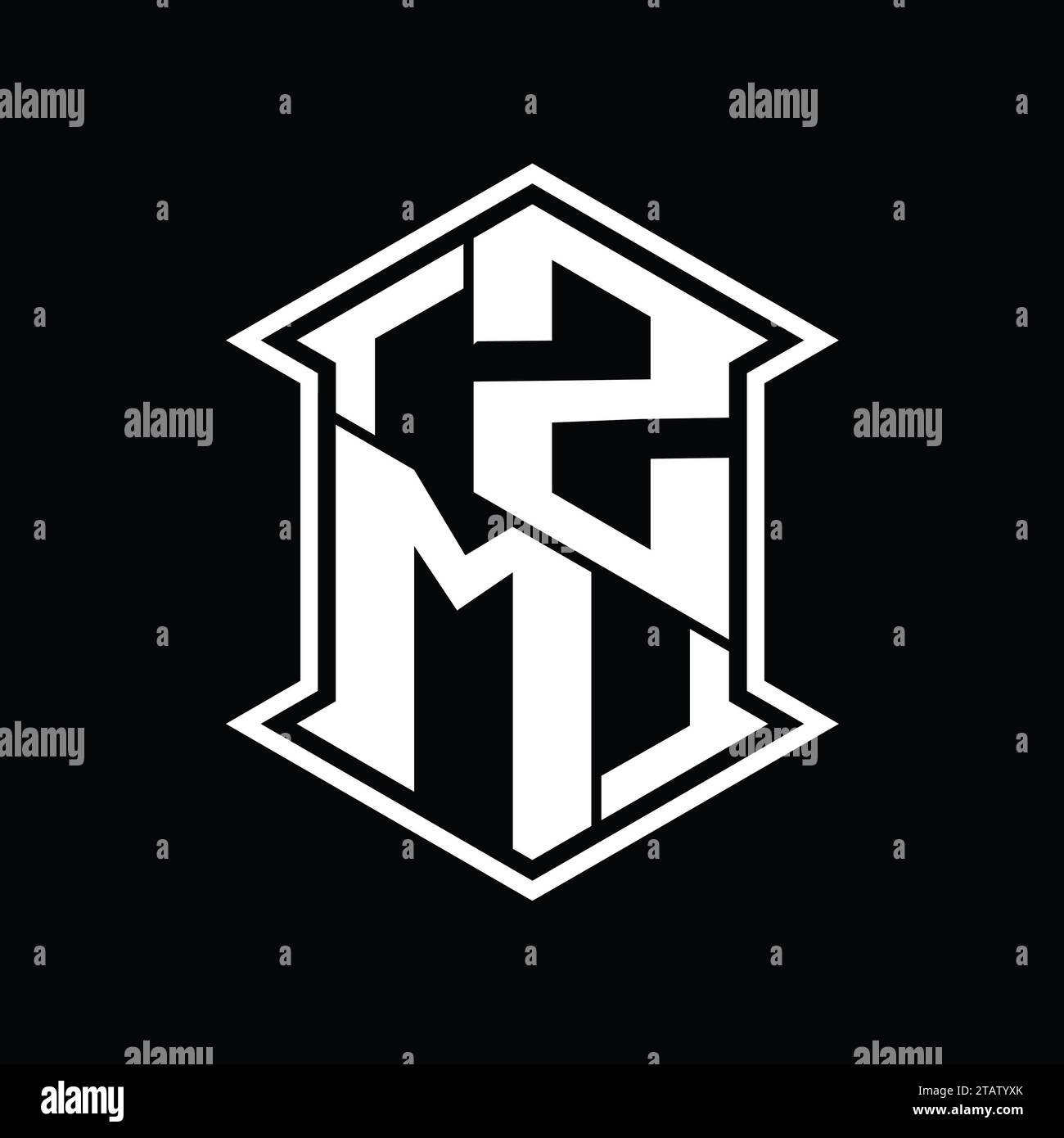 ZM Letter Logo monogram hexagon shield shape up and down with sharp ...