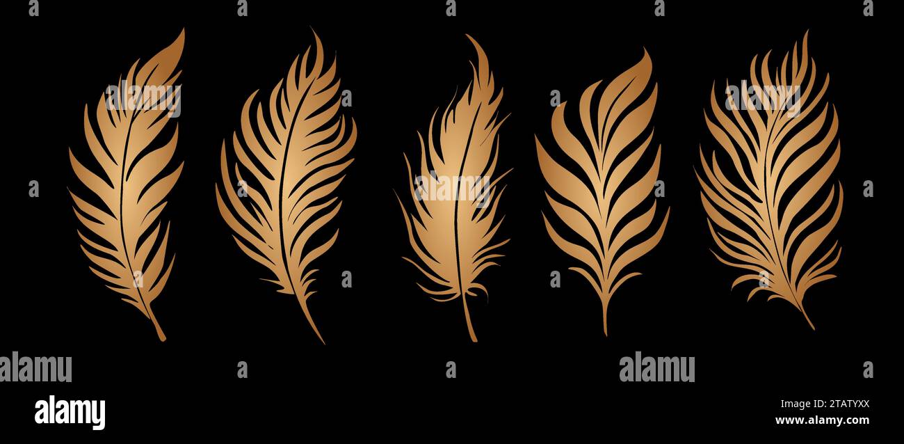 Bird Feathers vector gold gradient silhouette set Stock Vector Image ...