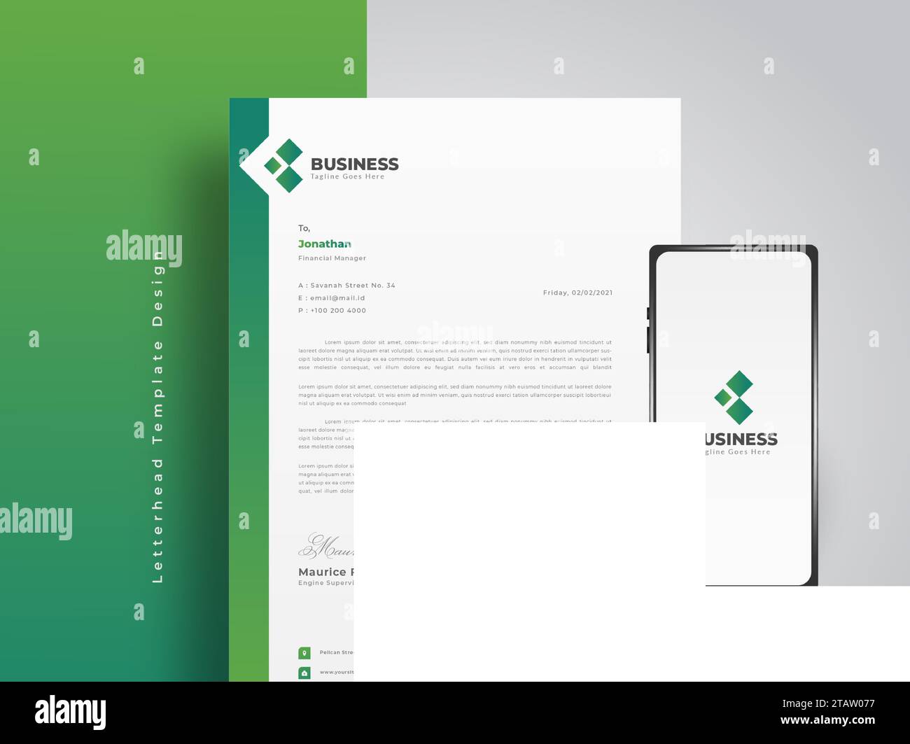 Modern Business Letterhead Template Design in Green Gradient and ...