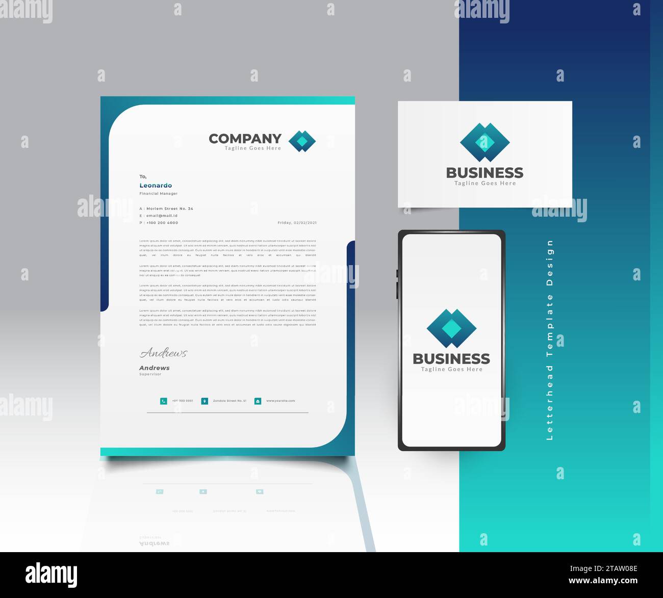 Modern Business Letterhead Template Design in Blue and Green Gradient ...
