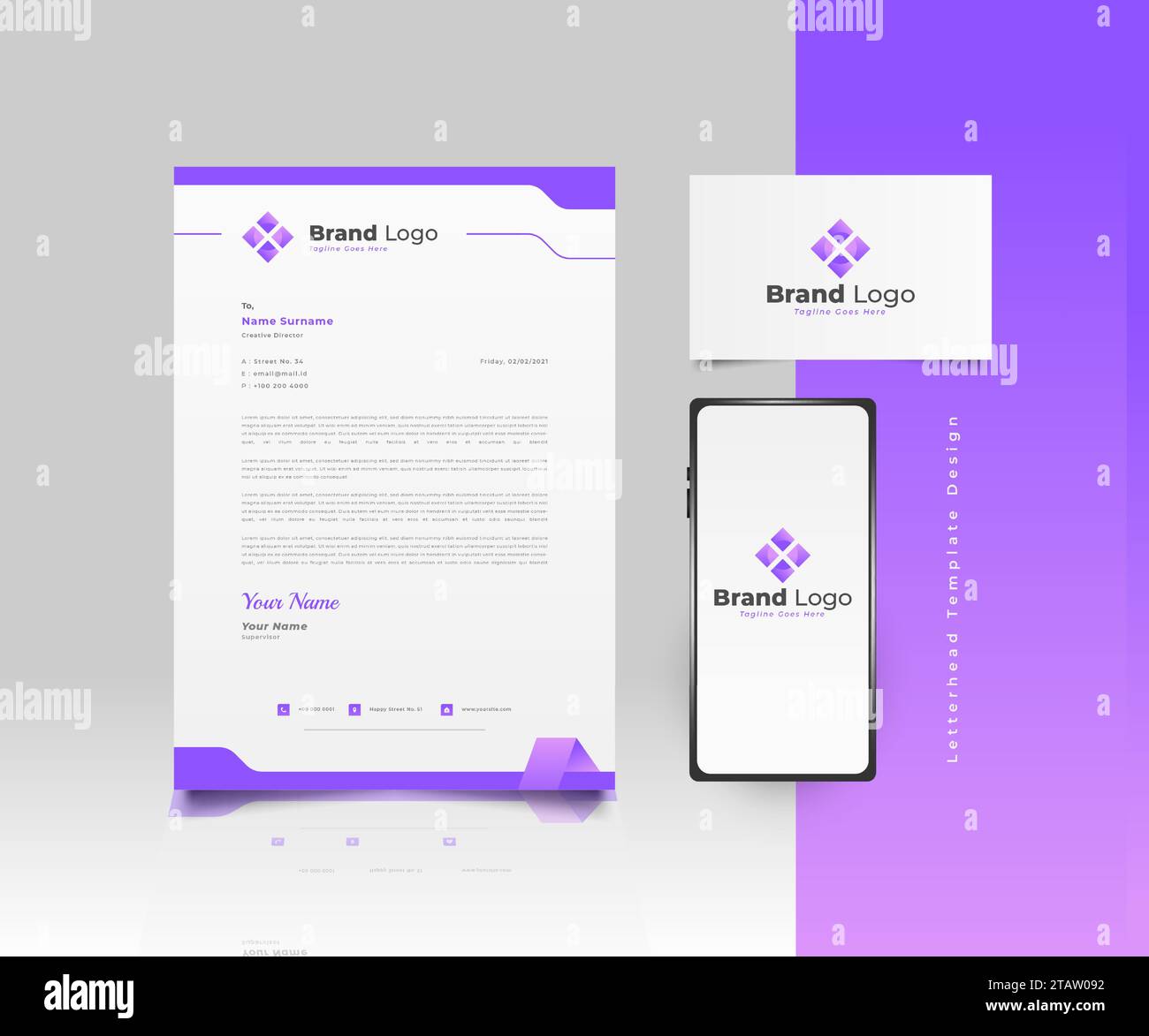 Modern Business Letterhead Template Design in Purple Gradient with Logo ...