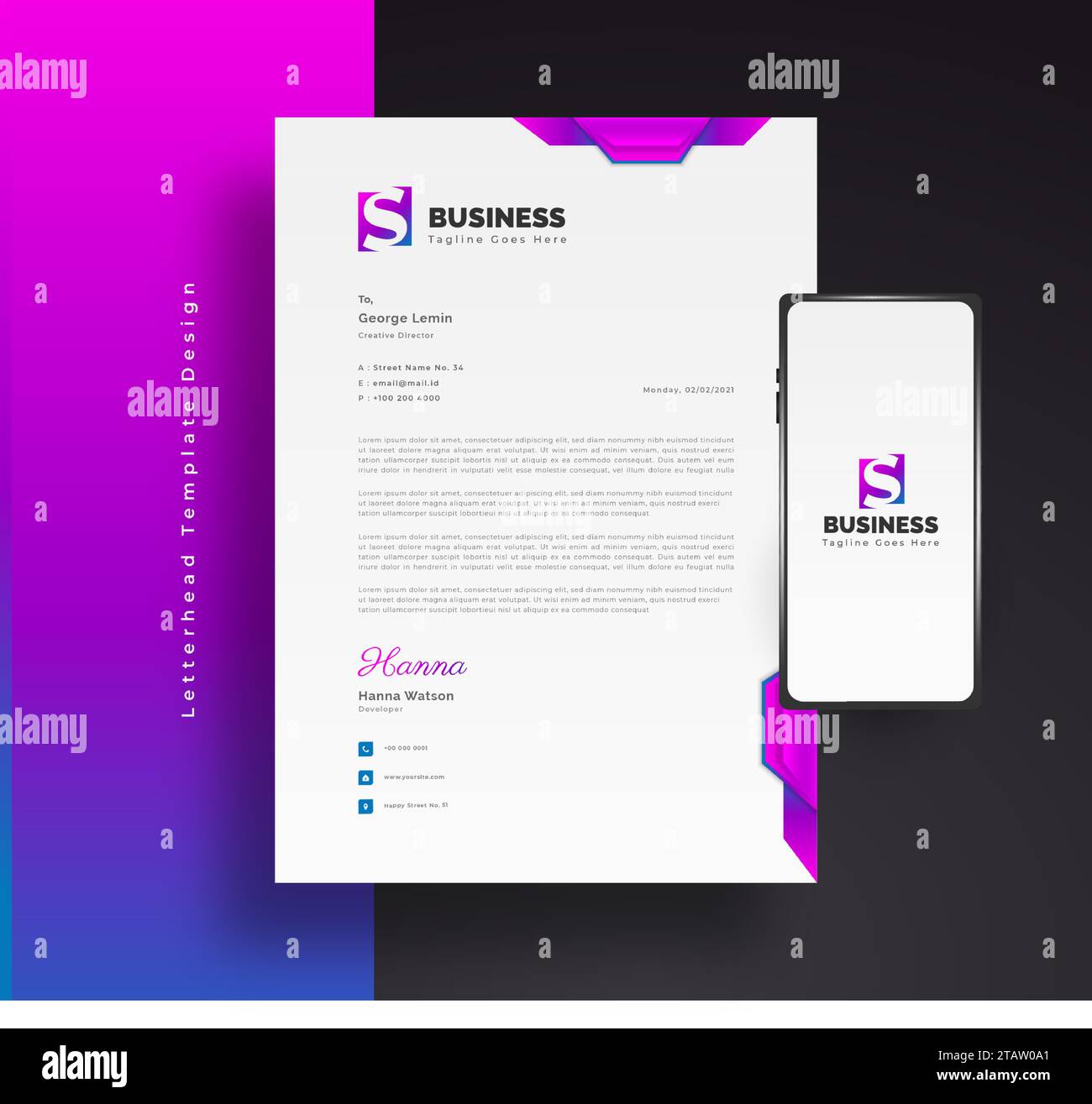 Modern Business Letterhead Template Design in Colorful Futuristic ...