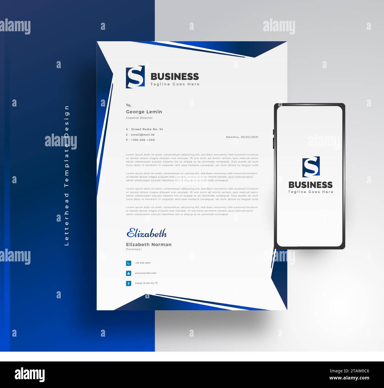 Modern Business Letterhead Template Design in Blue Futuristic Concept ...