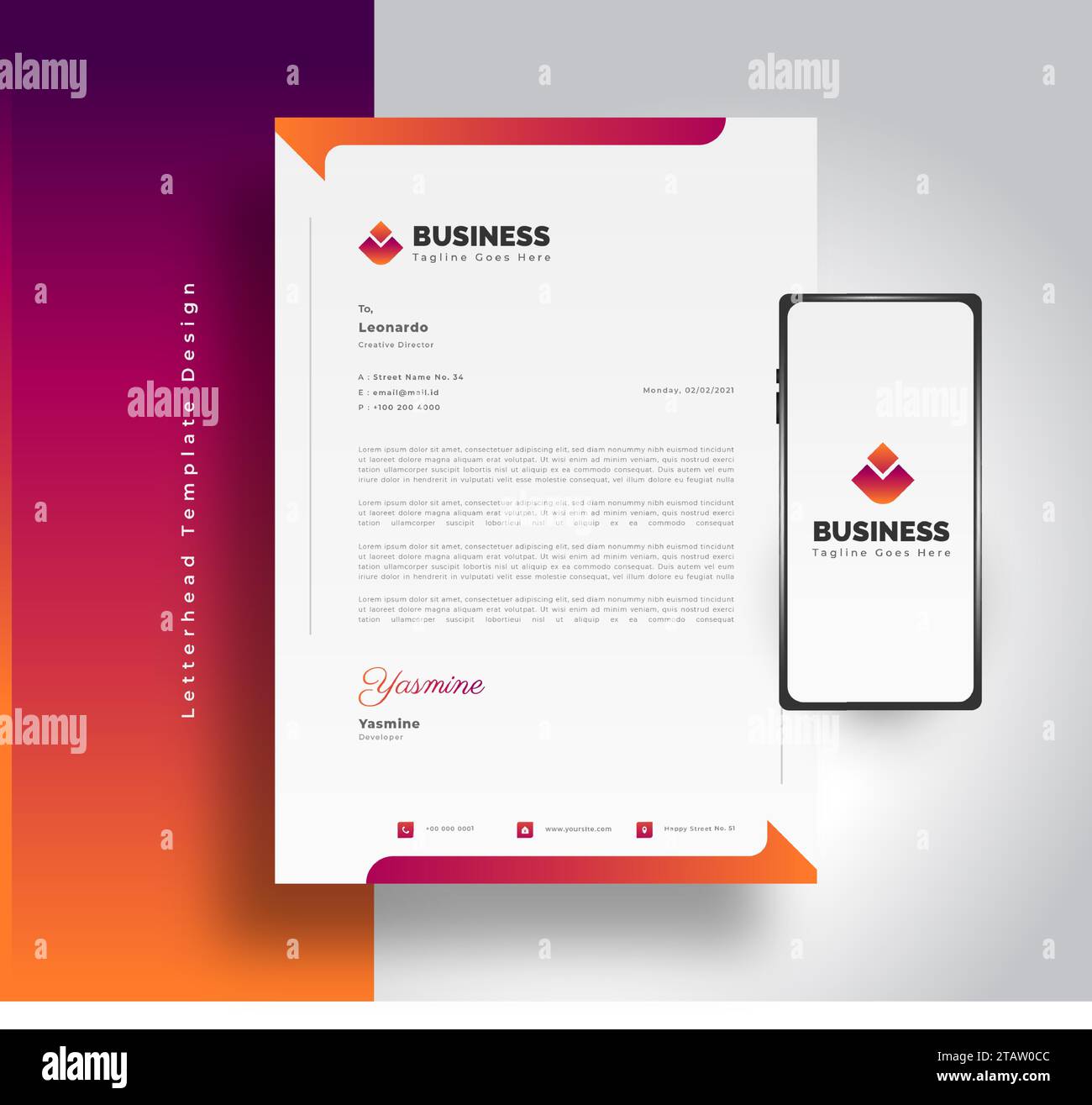 Modern Business Letterhead Template Design in Colorful Futuristic ...
