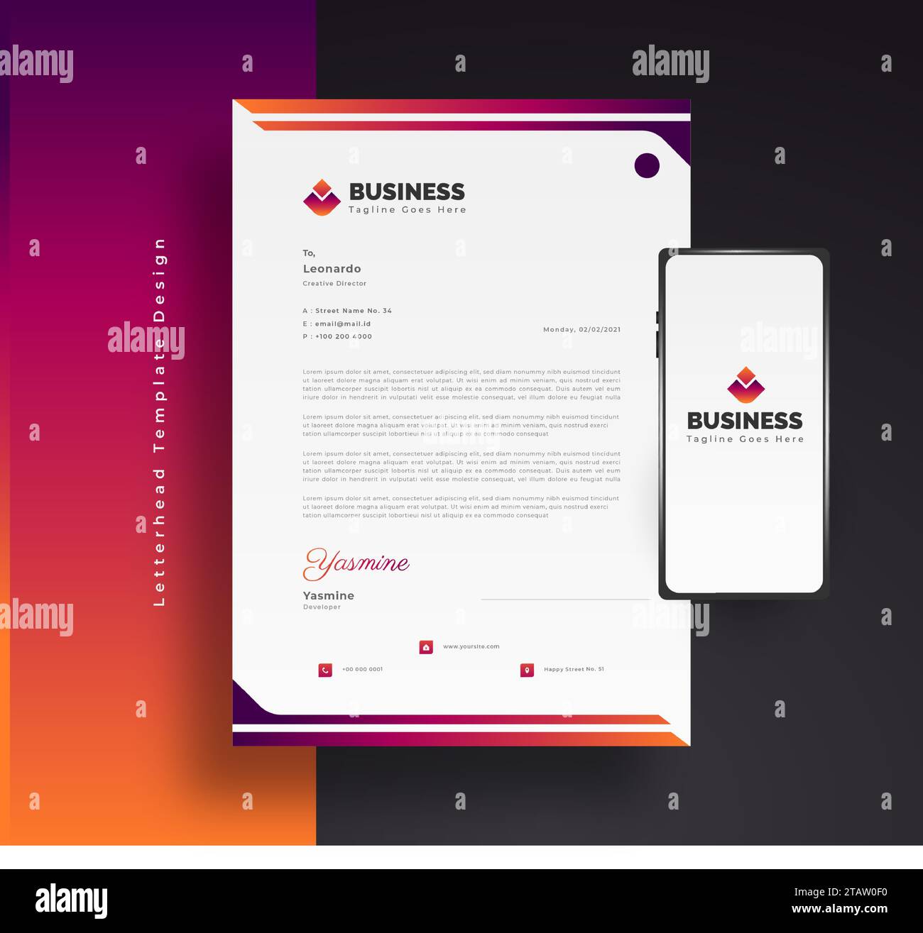 Modern Business Letterhead Template Design in Colorful Futuristic ...