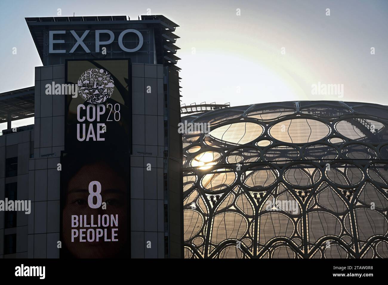 Dubai, United Arab Emirates. 02nd Dec, 2023. The lettering "Expo COP28 ...