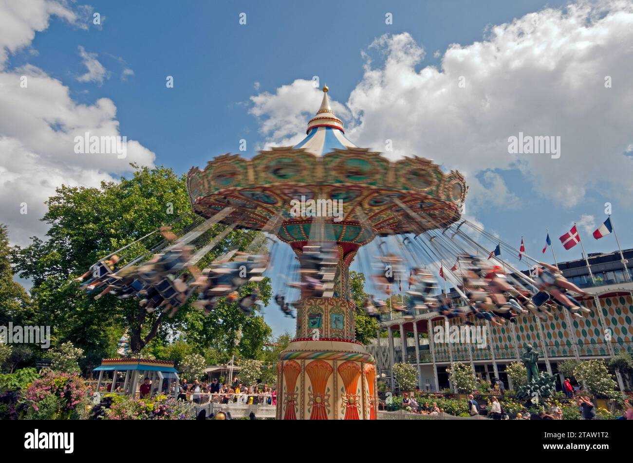 Chairoplane ride in Tivoli Gardens, amusement park opened in 1843 ...