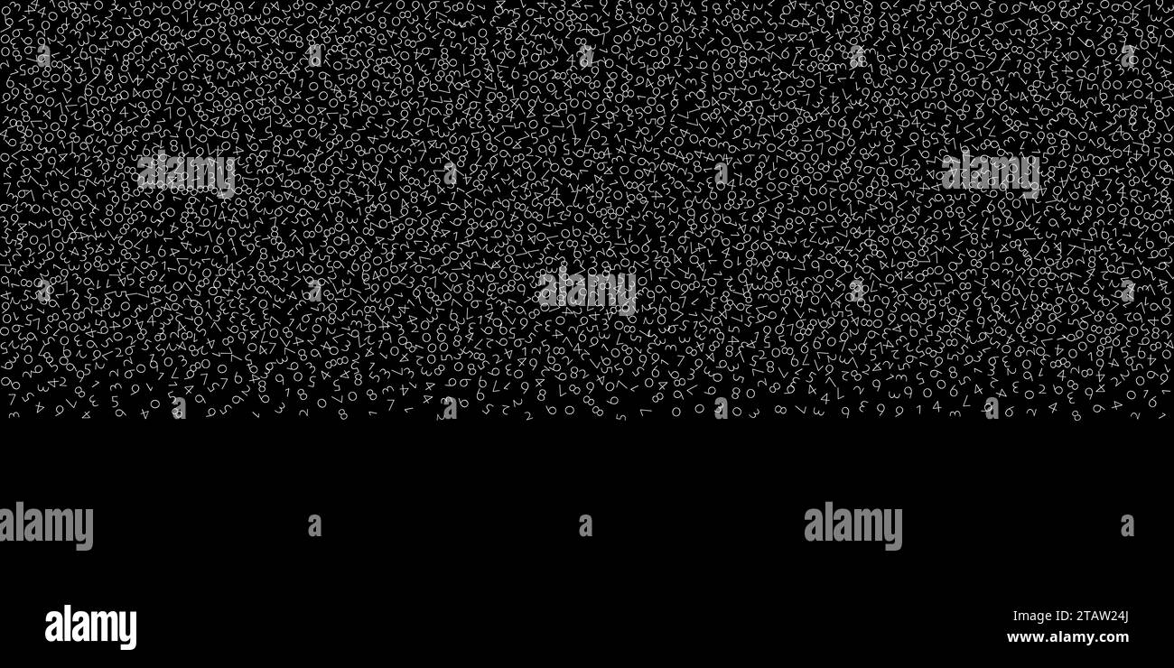 Falling numbers, big data concept. Binary white disorderly flying ...