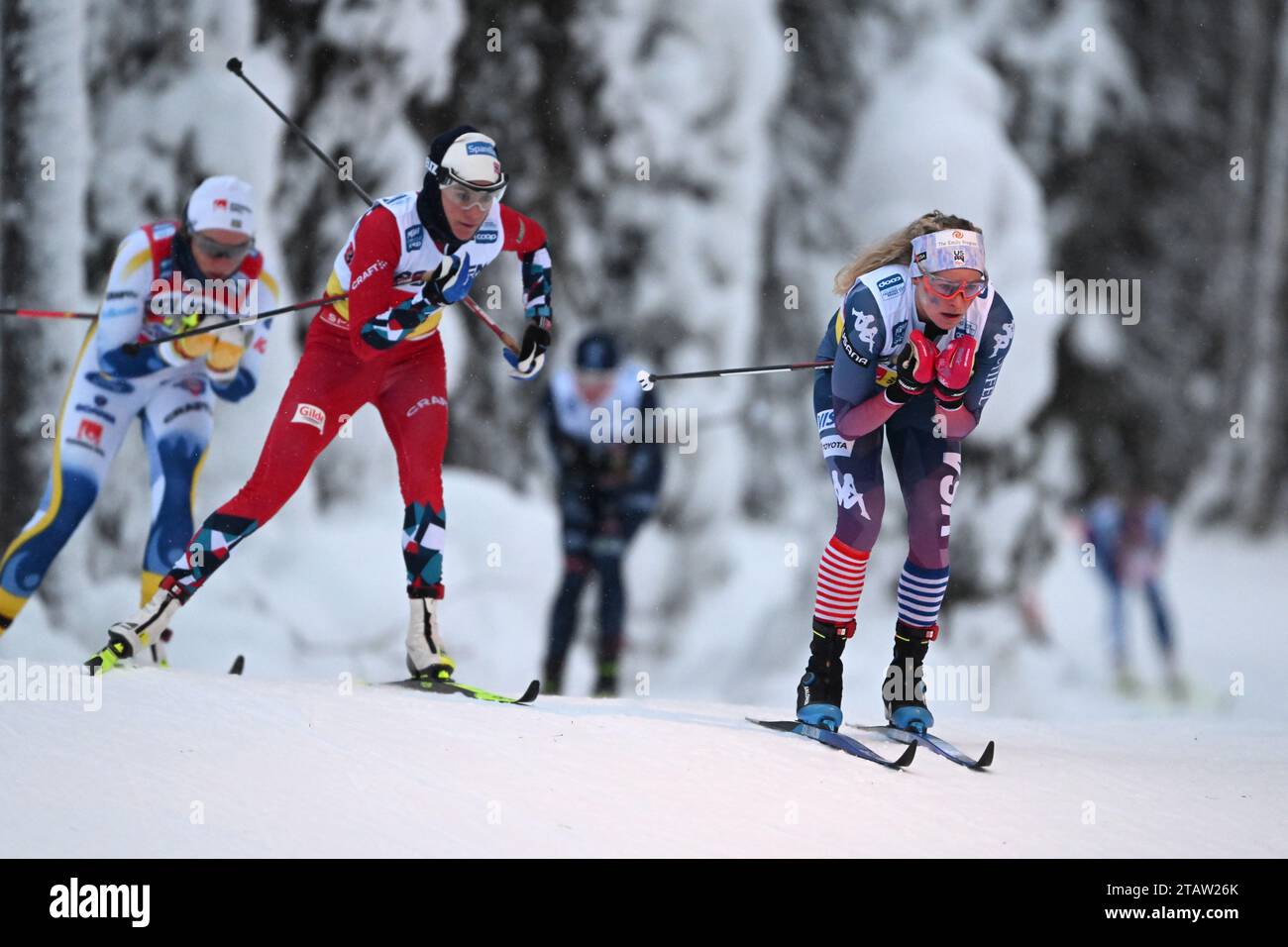 Jessie Diggins, USA, (R) and Heidi Weng, Norway during the Women's 4x7 ...