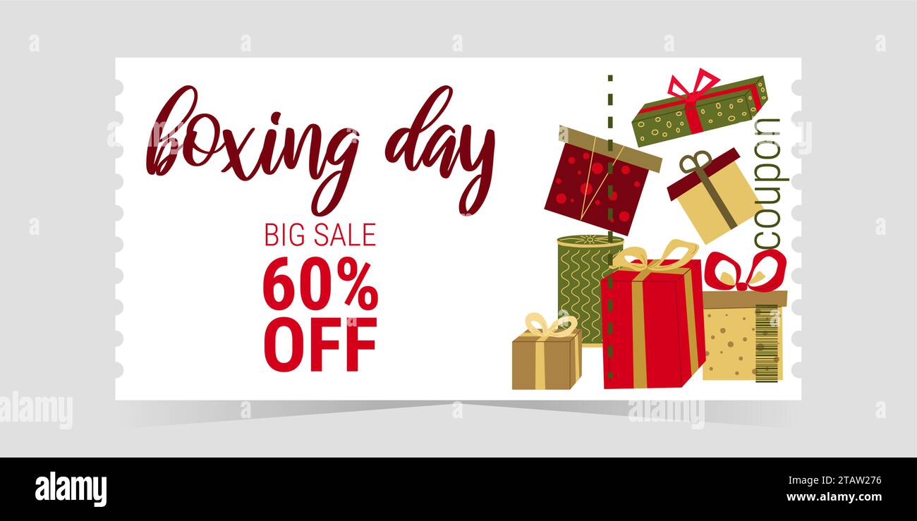 Boxing Day coupon color template layout vector. Gift Boxes Stock Vector ...