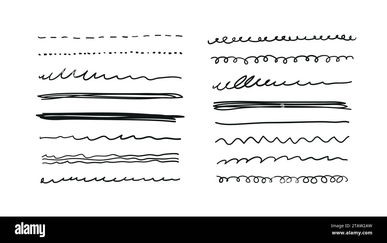 Set of modern scribbles, swirls, waves, strikeouts. Collection of ...