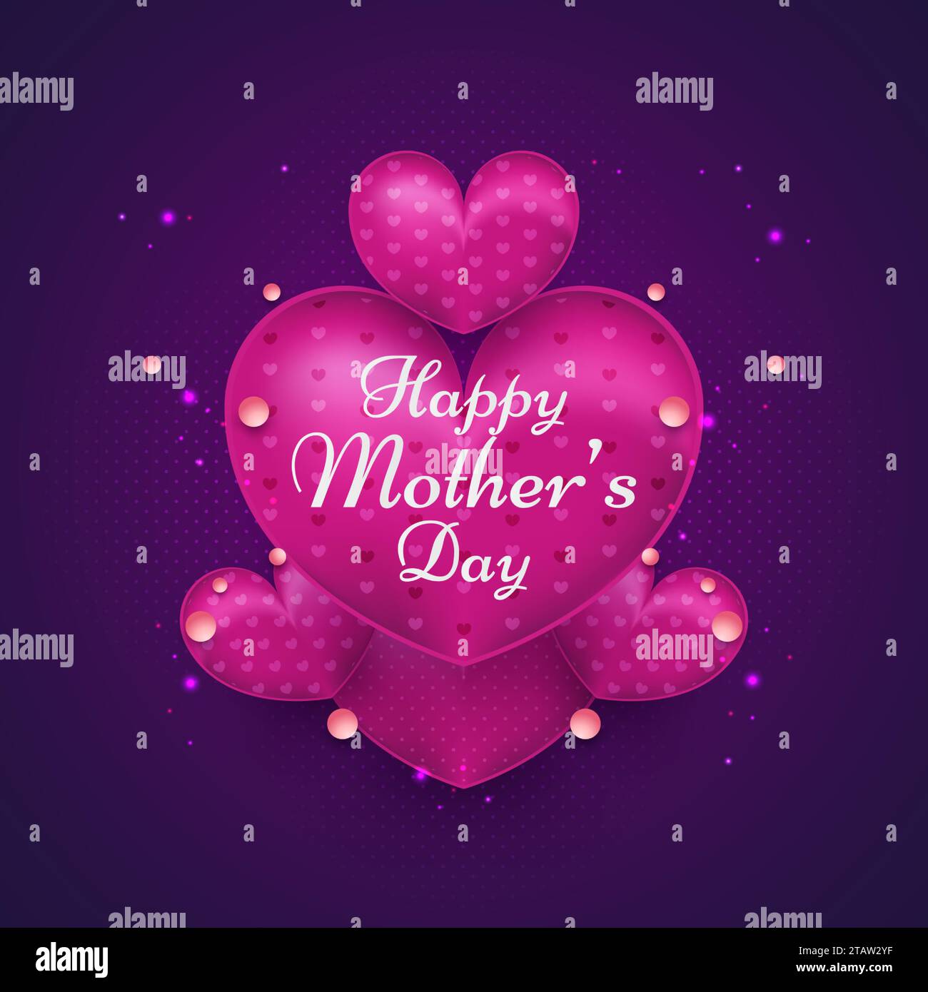 Mother's Day Greeting Card with Realistic Purple Heart. Vector Banner ...