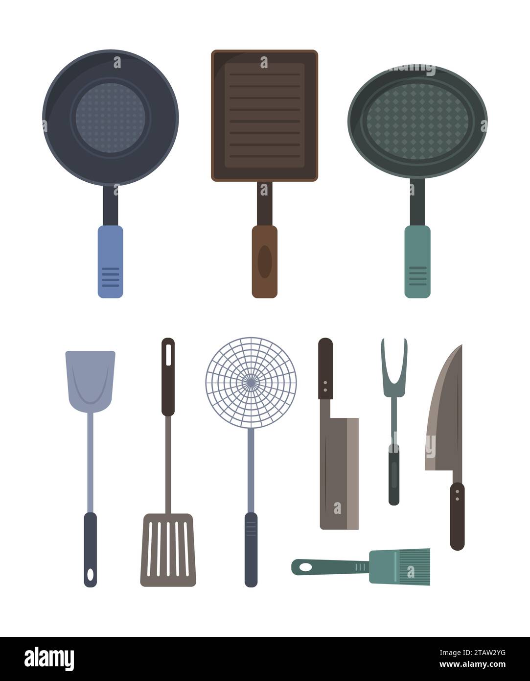 Set of Kitchen Utensils in Flat Design Element Stock Vector Image & Art ...