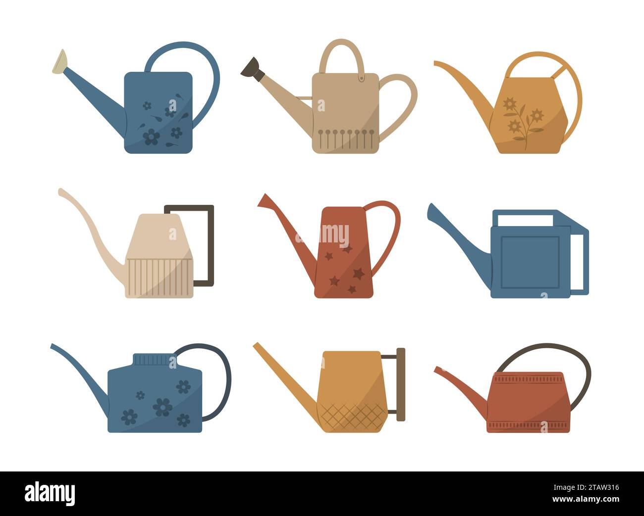 Set of Watering Cans for Gardening Tools Flat Design Element Concept ...