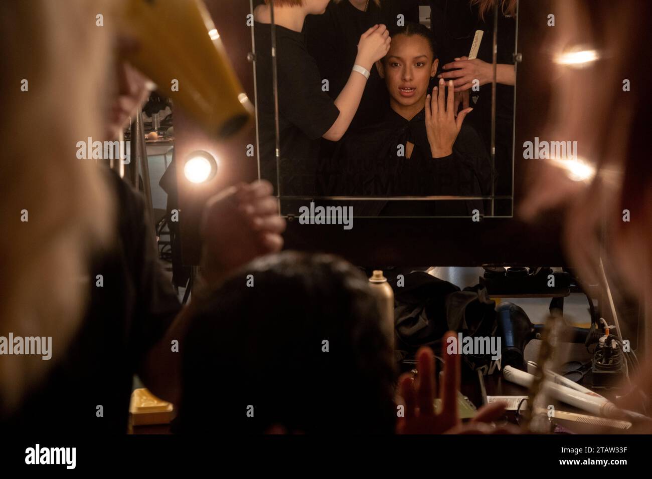 Moscow, Russia. 2nd of December, 2023. A model prepares backstage for ...