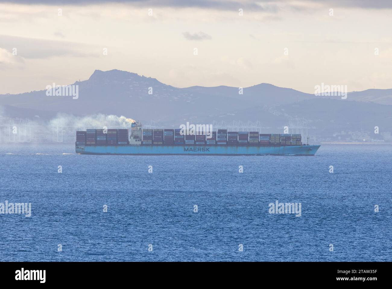 Cargo ship in Straits of Gibraltar Stock Photo - Alamy