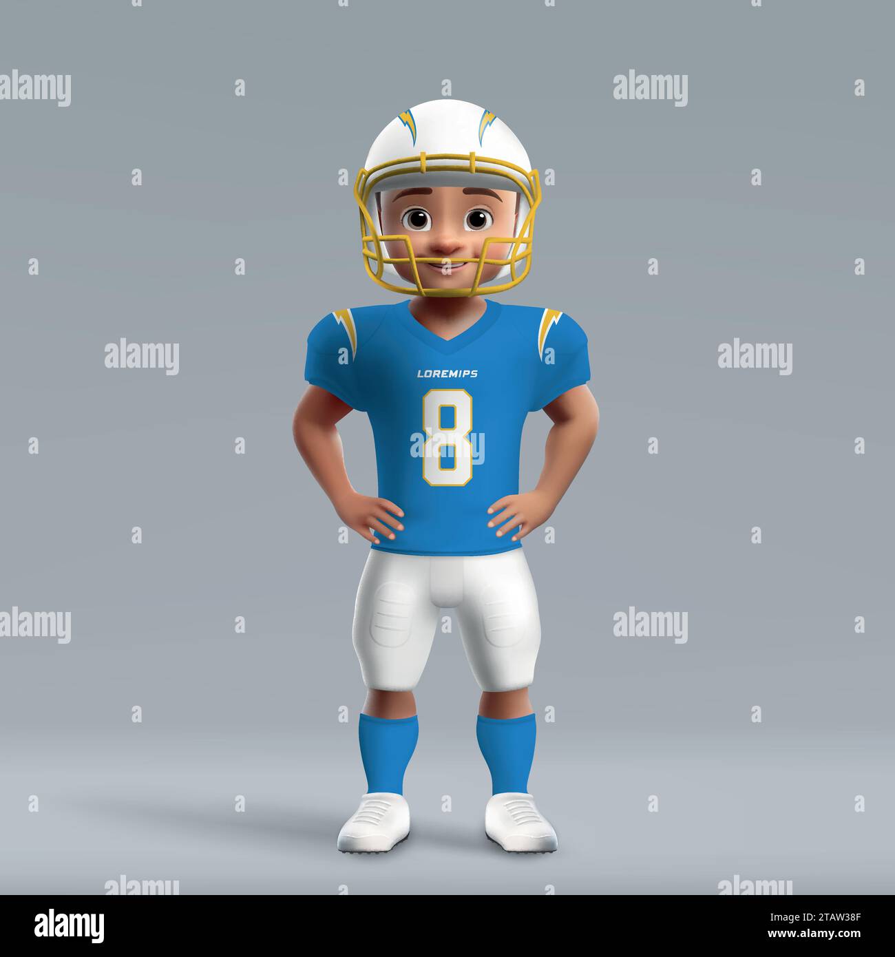 3d cartoon cute young american football player in Los Angeles Chargers ...