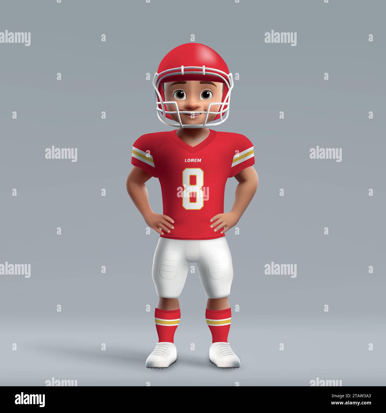 3d cartoon cute young american football player in Kansas City Chiefs ...