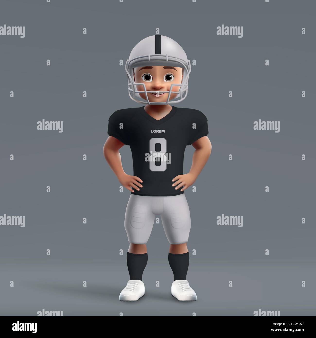 3d cartoon cute young american football player in Las Vegas Raiders ...