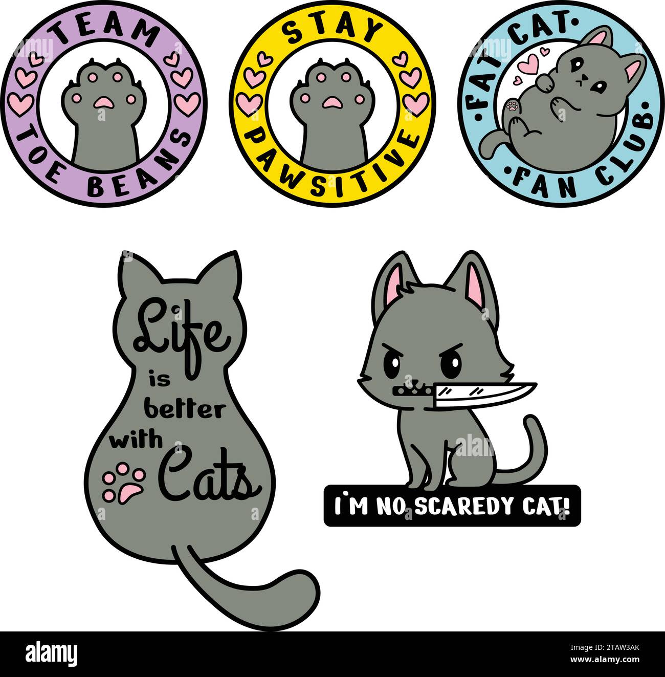 Funny Cat Sticker Pack Stock Vector Image & Art - Alamy