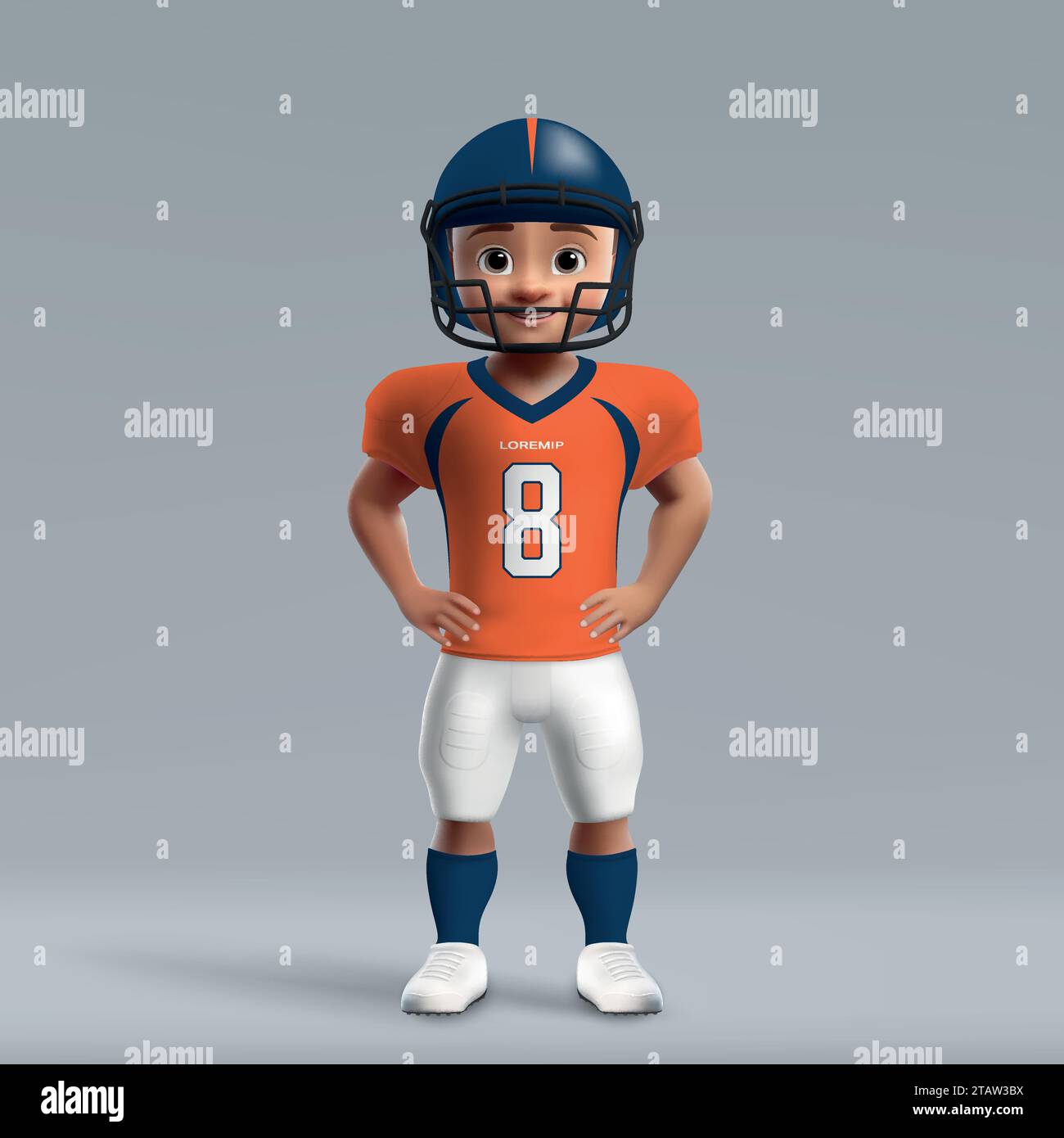 3d cartoon cute young american football player in Denver Broncos ...